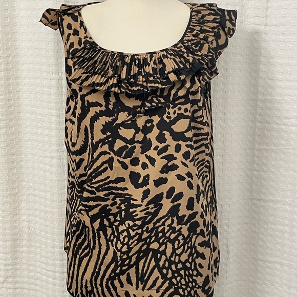 Dkny | Tops | Dkny Leopard Print Silk Top With Pleated Ruffle Neckline ...